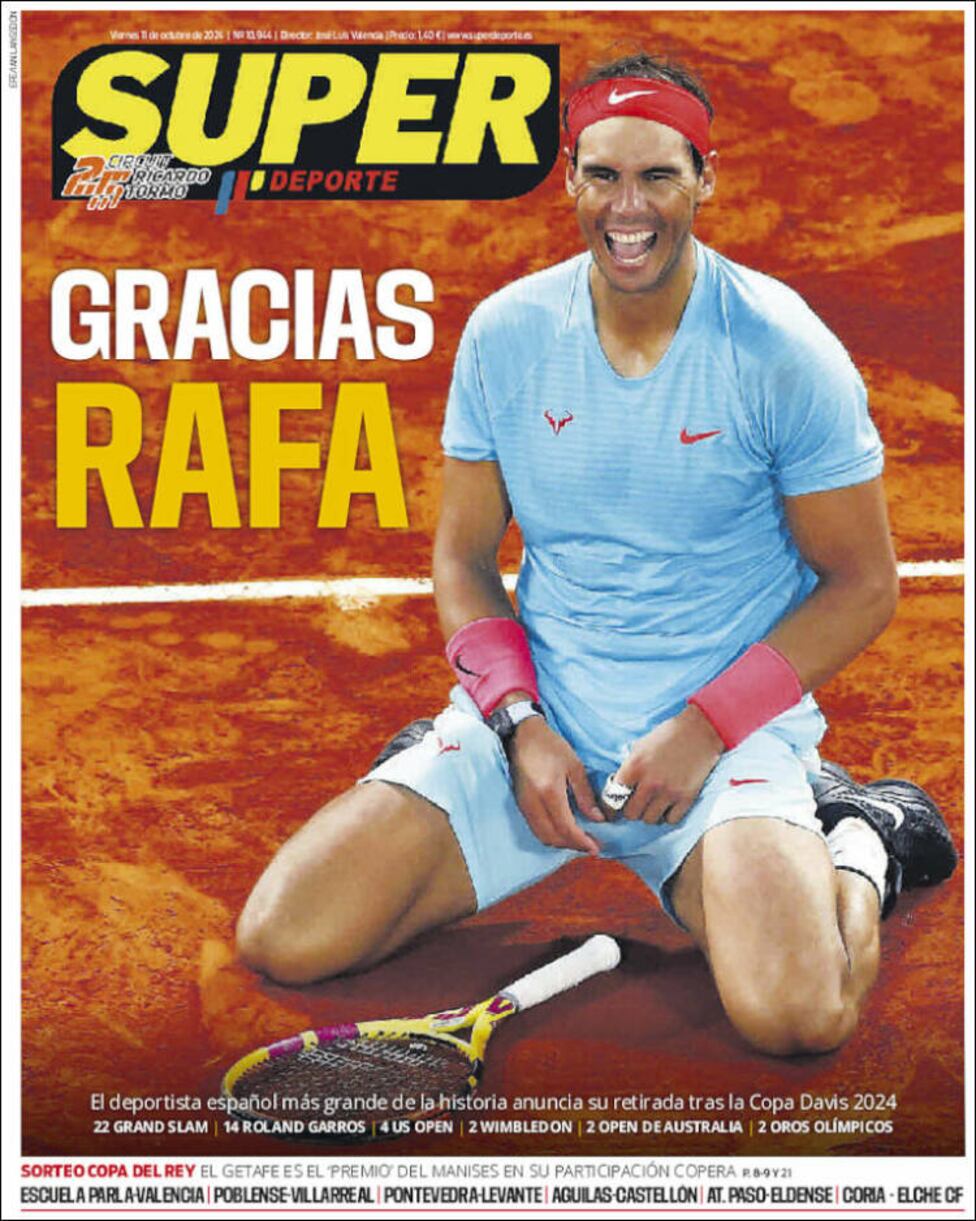 Gracias, Rafa: las portadas sobre la retirada de Rafa Nadal - AS.com