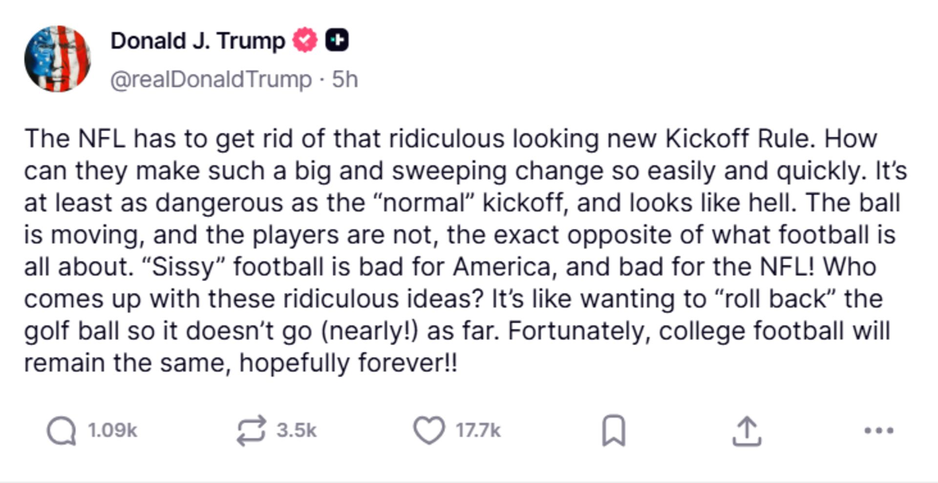 Trump tacha de “afeminada” la nueva norma de la NFL - AS.com