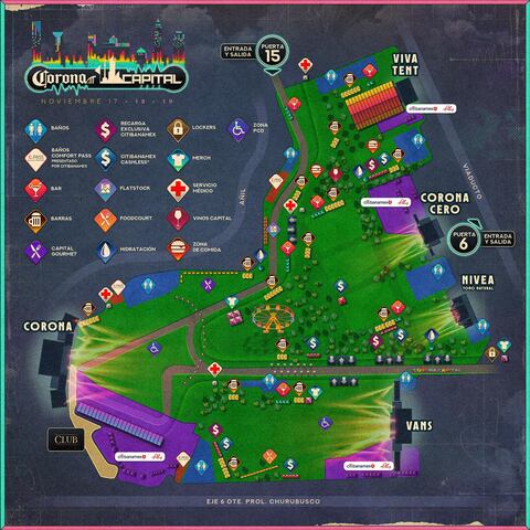 Así es el mapa del Corona Capital 2023: puntos de interés, lockers ...