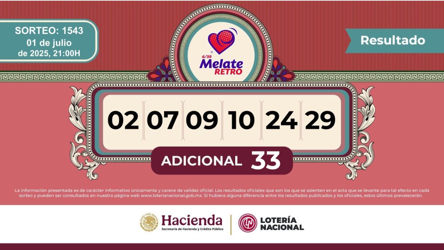 Resultados Melate Retro: números que cayeron hoy y premios del sorteo 1543 | 1 de julio del 2025 ...