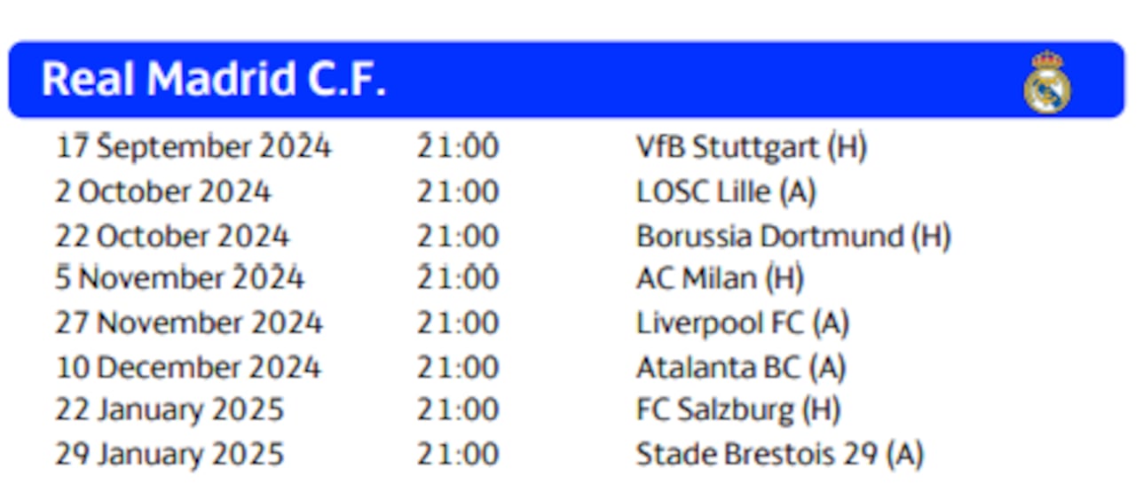 Calendario del Real Madrid en la fase liga de la Champions 2024/25: rivales, fechas y cuáles son ...