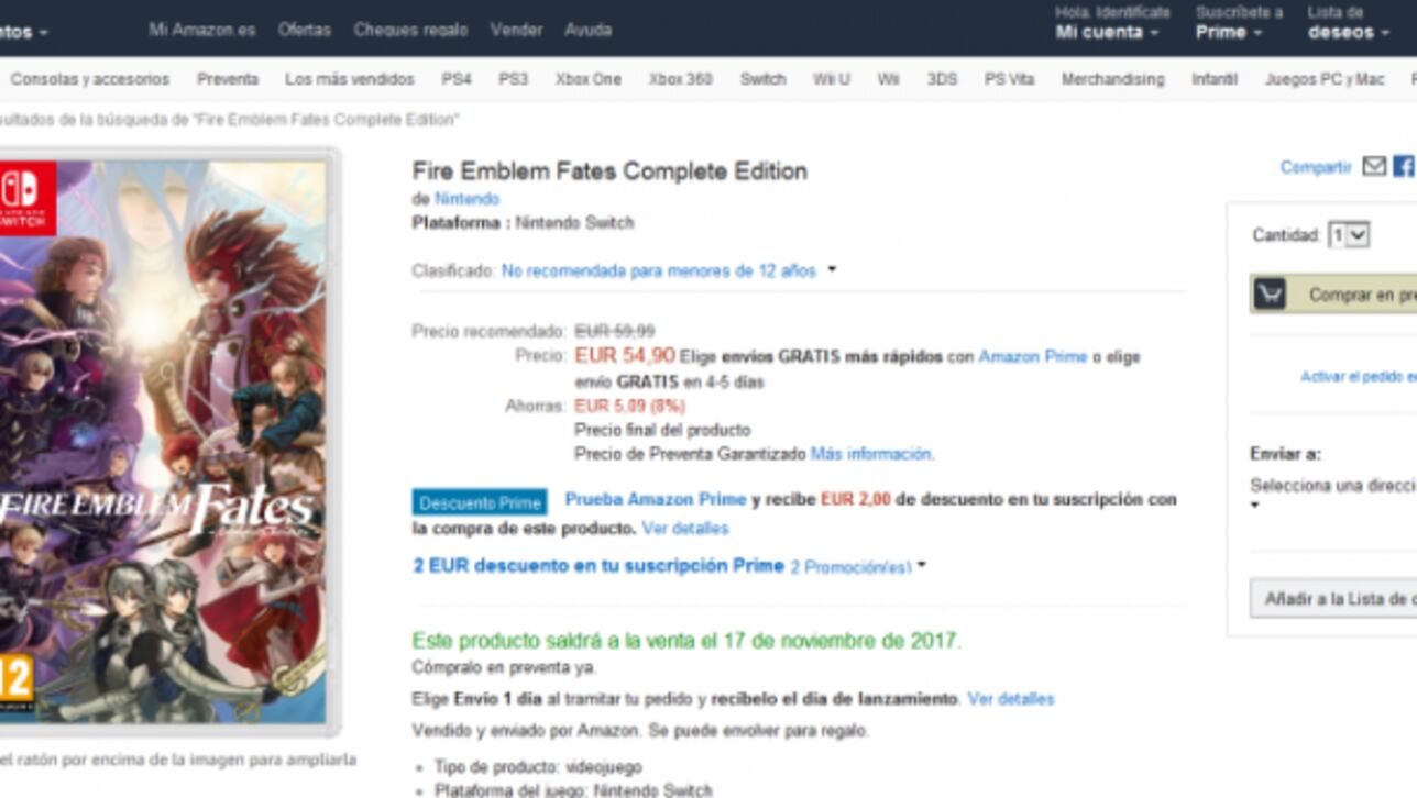 Amazon lista Fire Emblem Fates Complete para Switch - Meristation