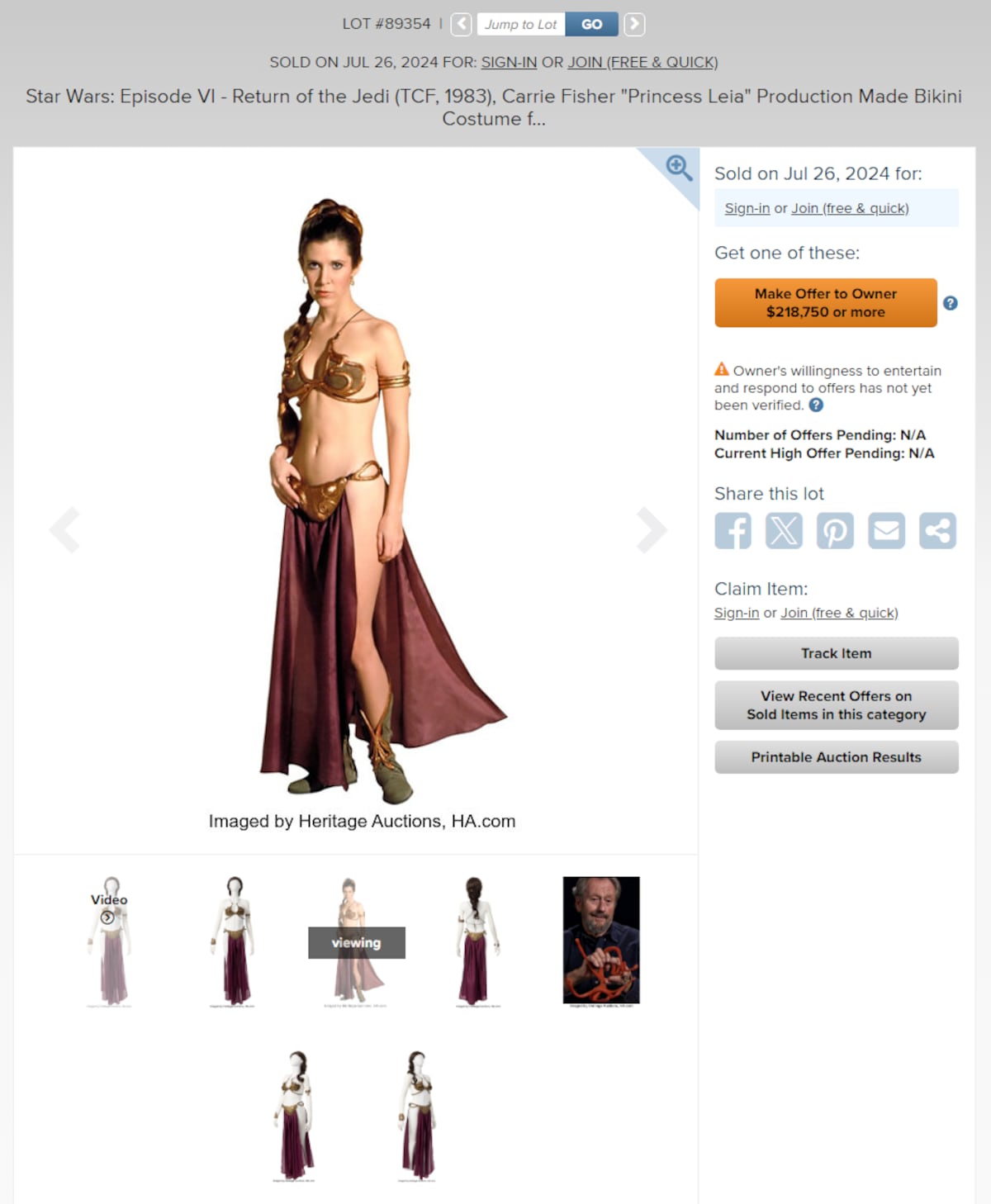 The most expensive bikini ever? This is how much the Princess Leia swimsuit went for at auction ...