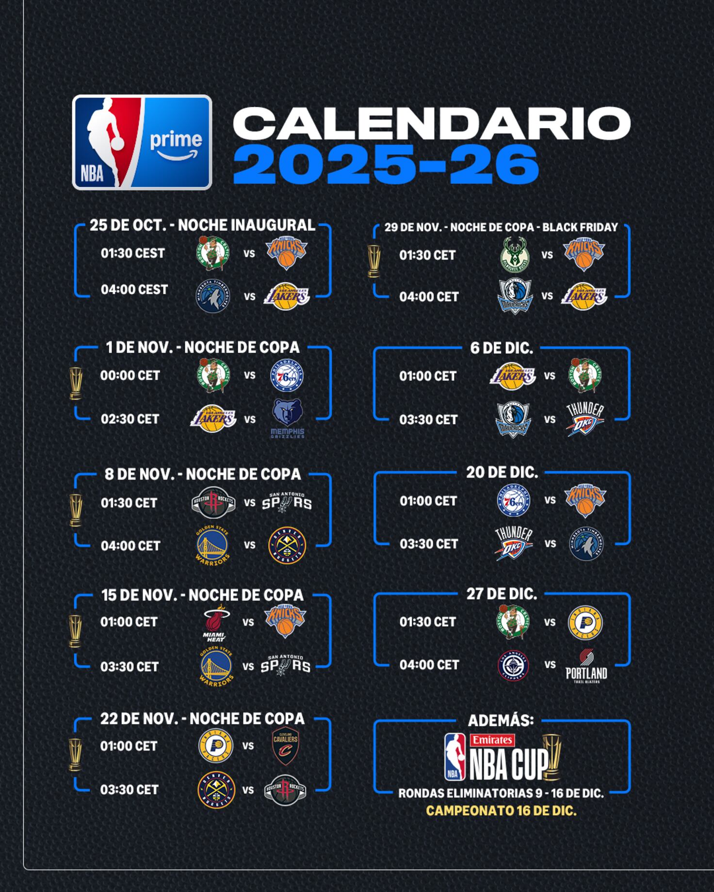 Prime Video confirma el calendario de partidos de la NBA arrancando con ...