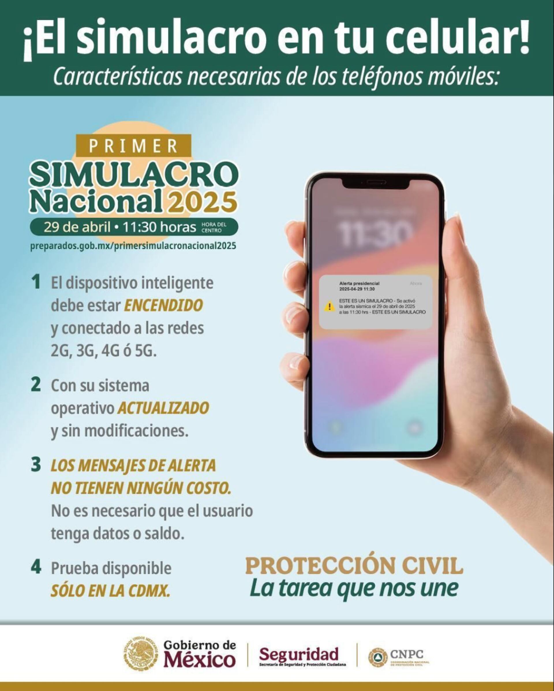 Este es el mensaje de alerta que recibirás en tu celular en el Primer Simulacro Nacional de 2025 ...