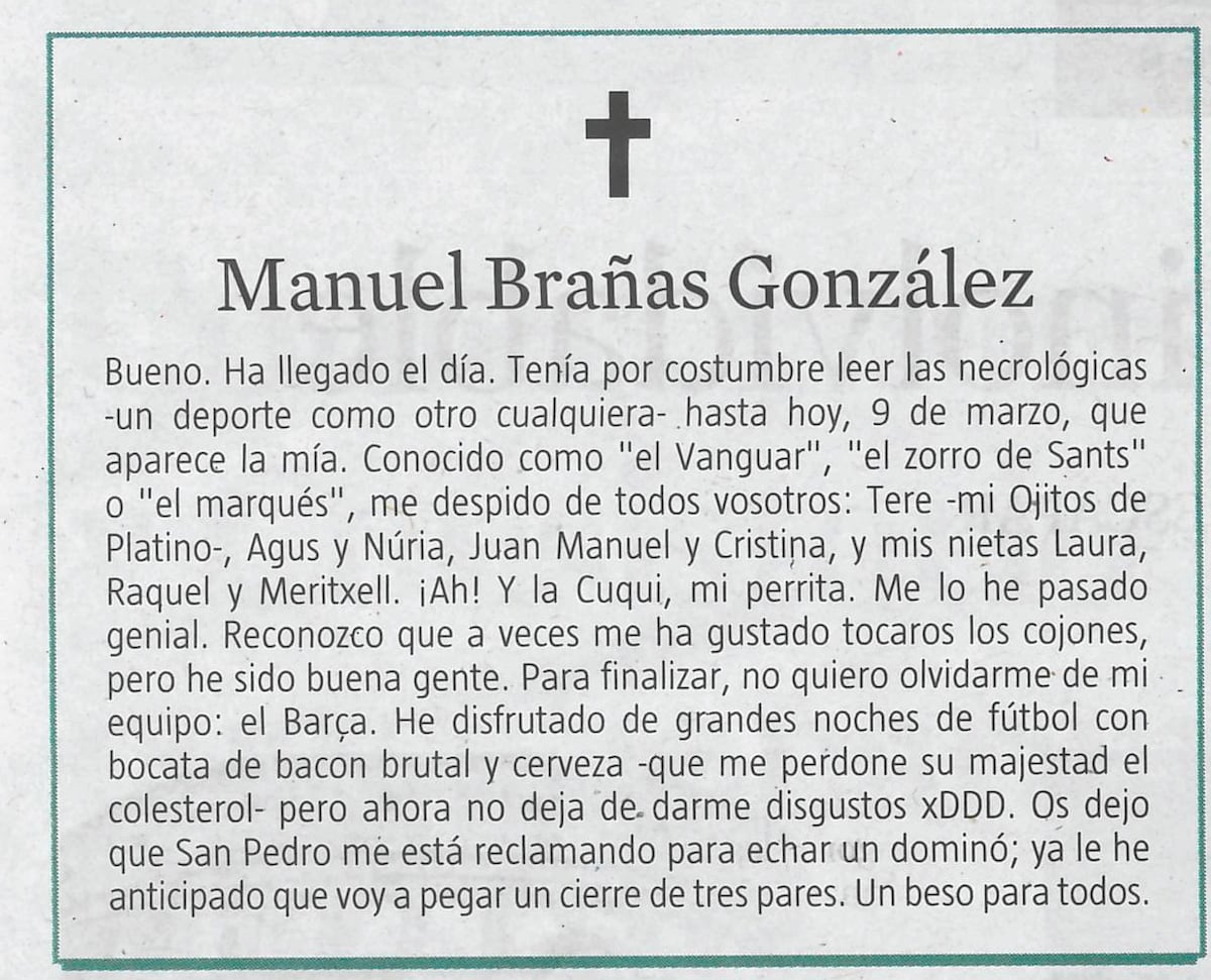 Un culé se vuelve viral en redes tras redactar y publicar su esquela ...